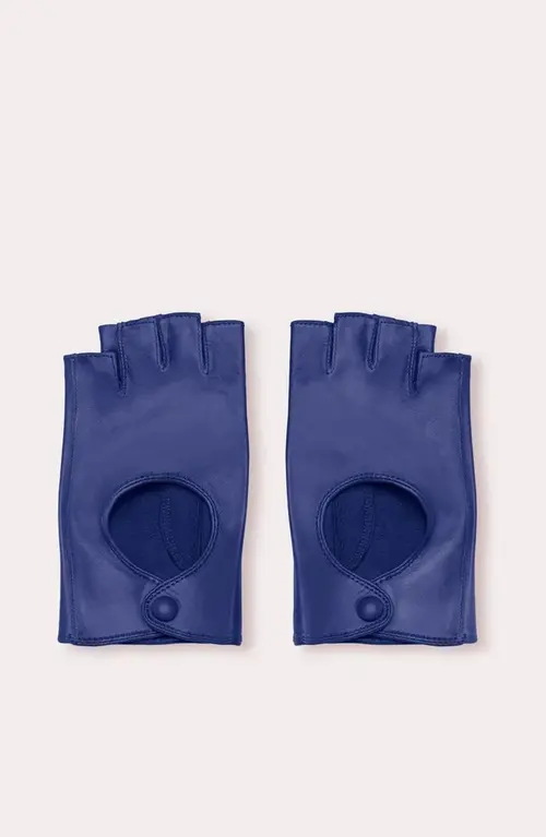 SEYMOURE Fingerless Leather Driving Glove - Blue