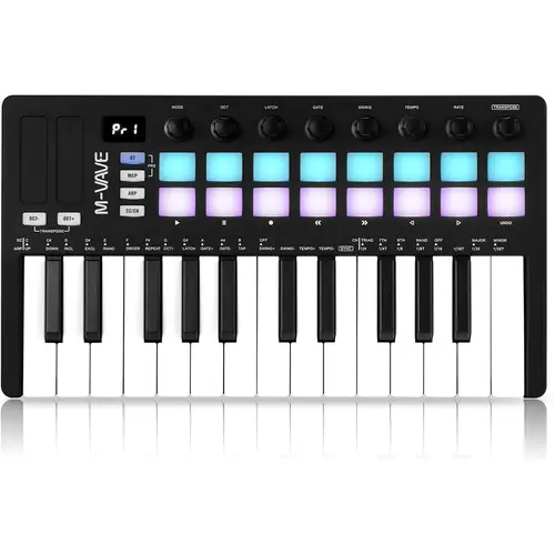 M-WAVE 25-key Bluetooth Midi Keyboard With Pads - Black