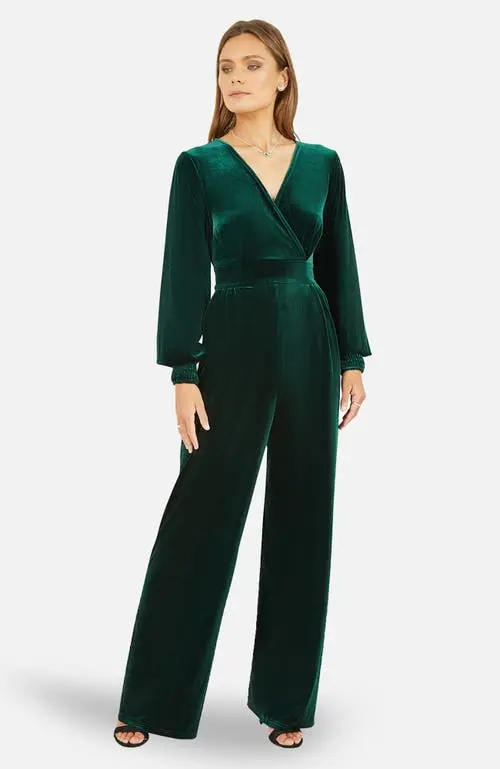 YUMI Velvet Long Sleeve Jumpsuit - Green