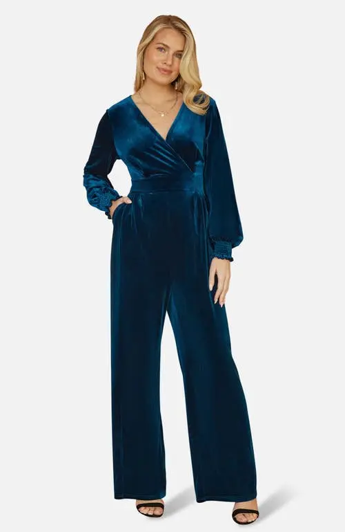 YUMI Velvet Long Sleeve Jumpsuit - Teal