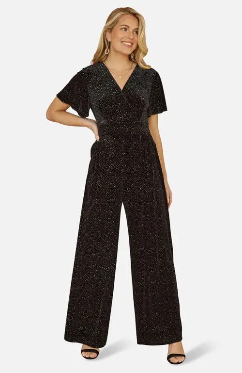 YUMI Sparkle Velvet Jumpsuit - Black