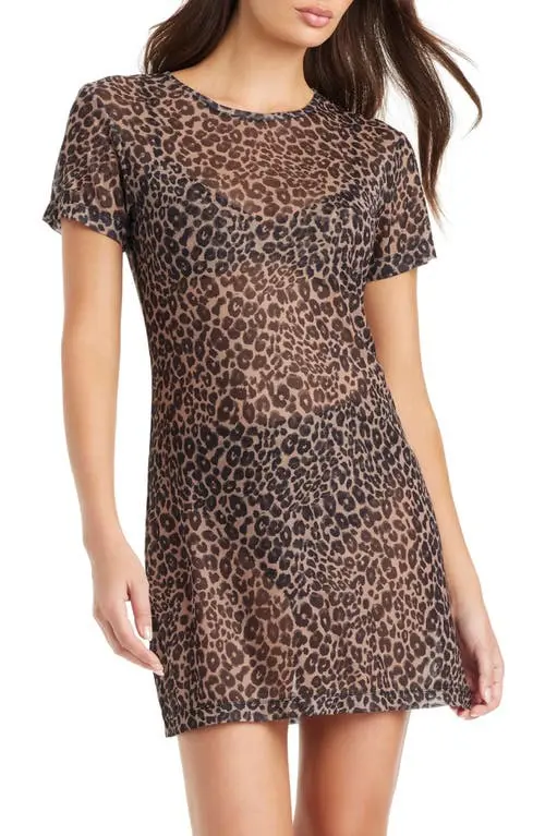 Sanctuary Crewneck Sheer Mesh Cover-up Minidress - French Roast