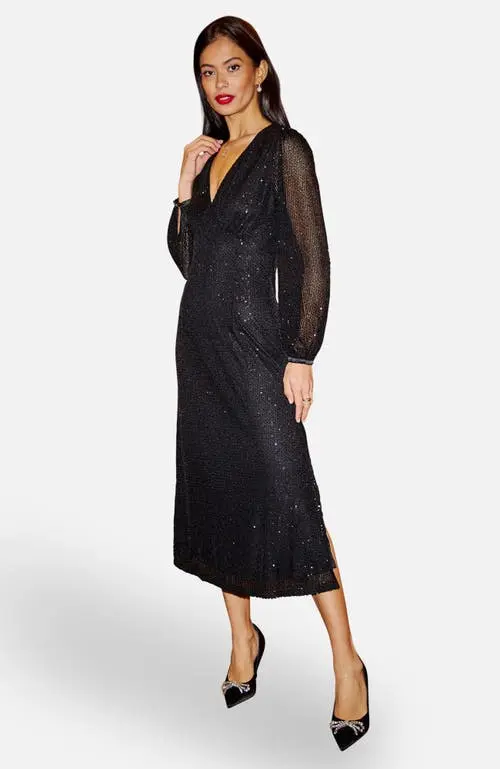 YUMI Sequin Long Sleeve Midi Dress