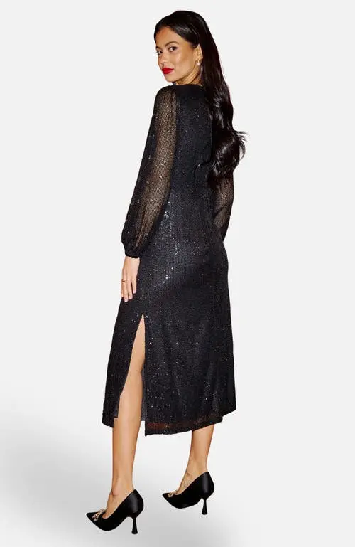 YUMI Sequin Long Sleeve Midi Dress