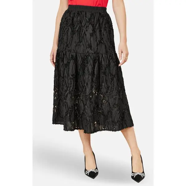 YUMI Mesh Applique Sequin Midi Skirt