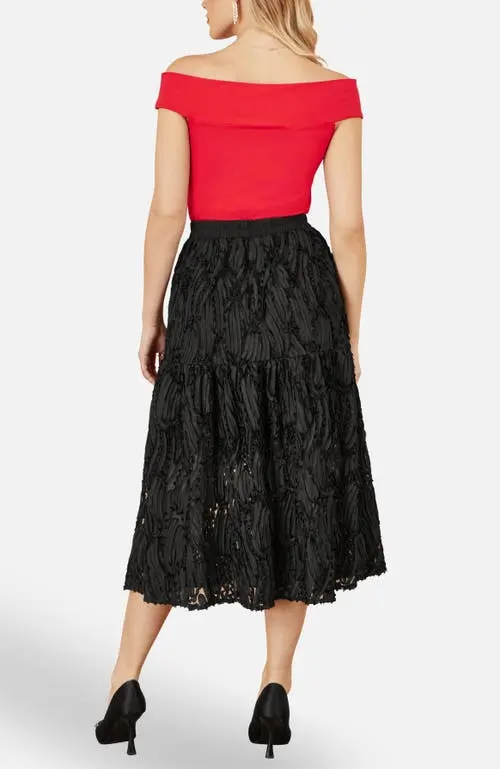 YUMI Mesh Applique Sequin Midi Skirt