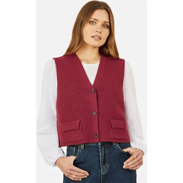 YUMI Knitted Pullover Waistcoat - Burgundy