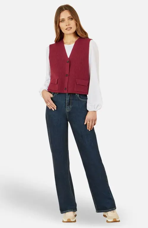 YUMI Knitted Pullover Waistcoat - Burgundy
