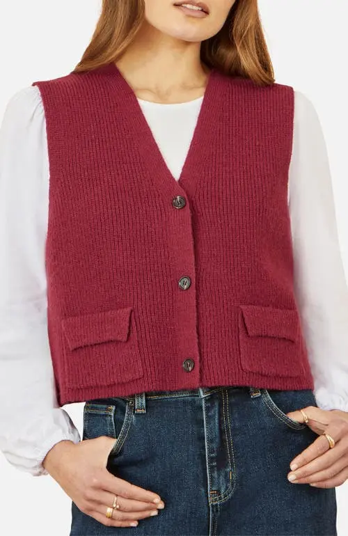 YUMI Knitted Pullover Waistcoat - Burgundy