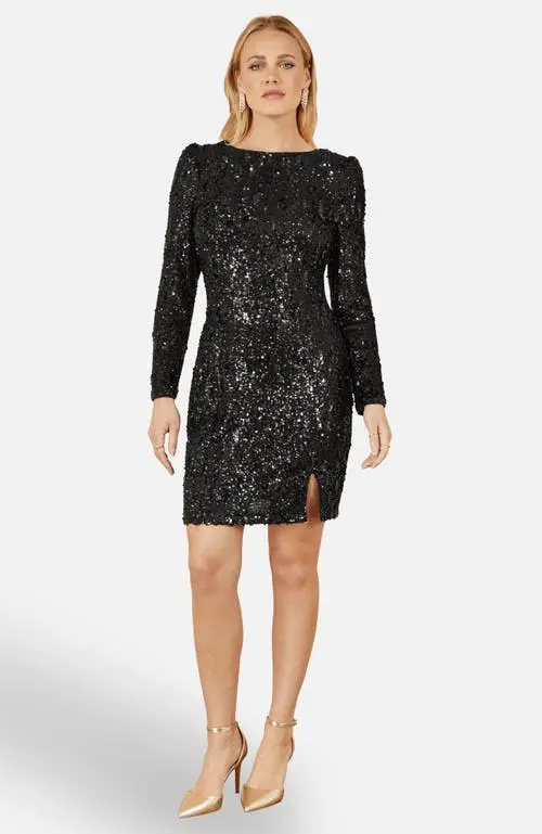 YUMI Sequin Long Sleeve Fitted Dress
