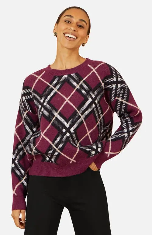 YUMI Argyle Check Relaxed Sweater