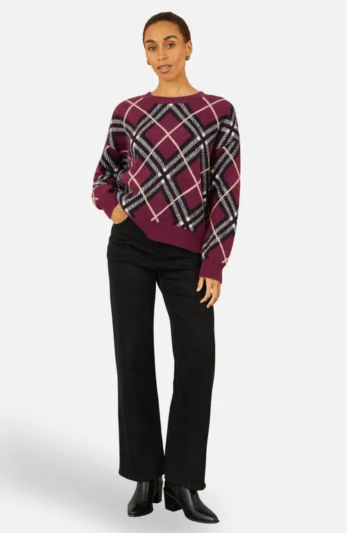 YUMI Argyle Check Relaxed Sweater