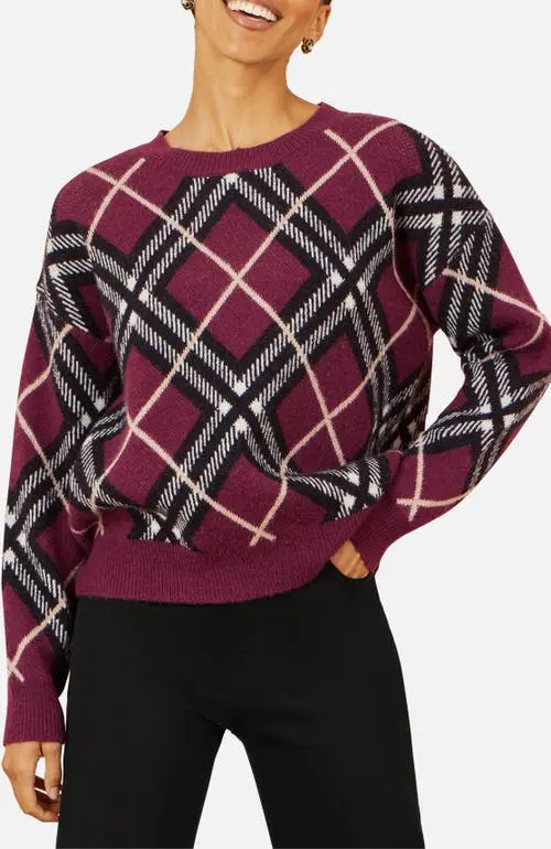 YUMI Argyle Check Relaxed Sweater