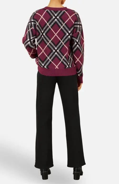 YUMI Argyle Check Relaxed Sweater