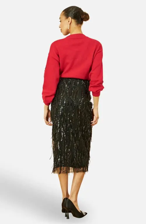 YUMI Sequinned Bow Neckline Sweater - Red
