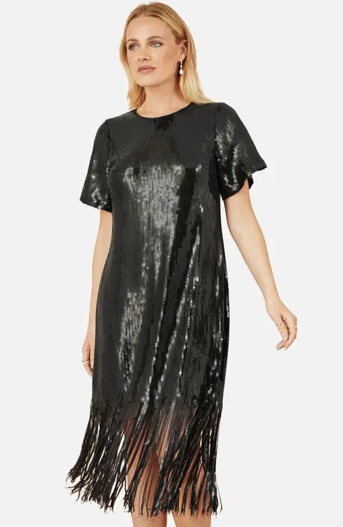YUMI Sequin Tunic Midi Dress With Tasseled Hem