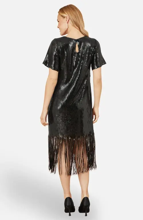 YUMI Sequin Tunic Midi Dress With Tasseled Hem