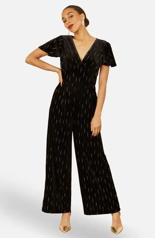 YUMI Foil Print Velvet Jumpsuit