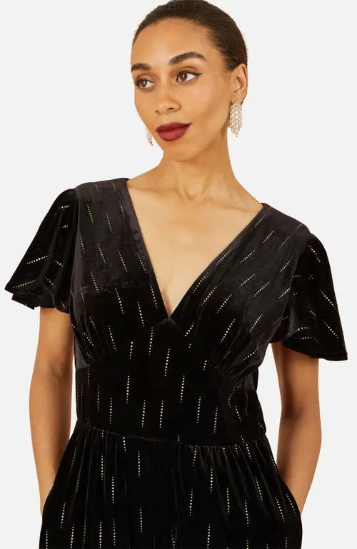 YUMI Foil Print Velvet Jumpsuit