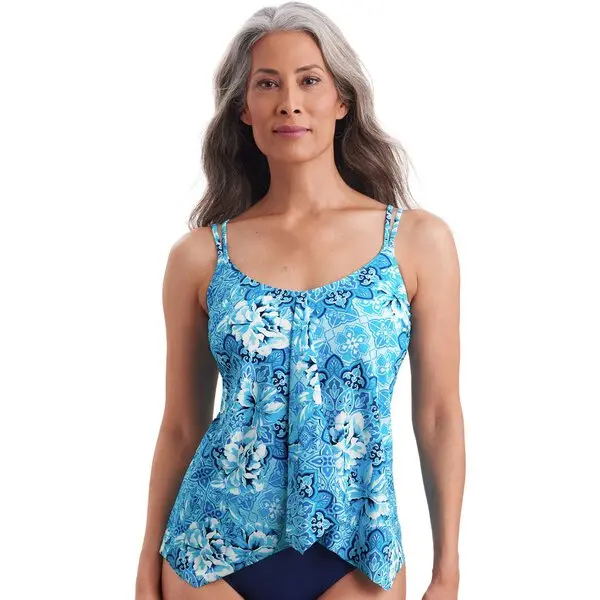 SHAPESOLVER Handkerchief Hem Tankini Top - Barcelona Blues