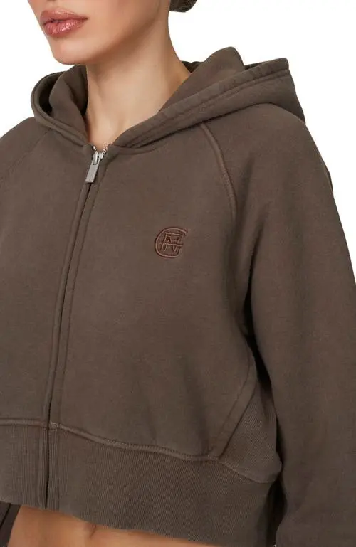 GOOD FOR NOTHING Ribbed Emblem Crop Zip Hoodie