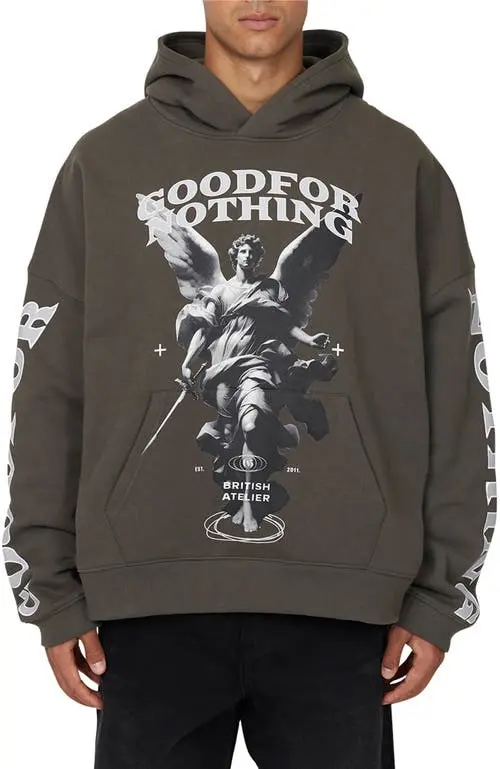 GOOD FOR NOTHING Boxy Statue Print Hoodie