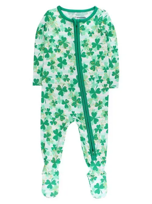 RUFFLEBUTTS Softsnooze Gender Inclusive One Piece Footie Pajamas - Clover Field