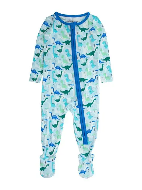 RUFFLEBUTTS Softsnooze Gender Inclusive One Piece Footie Pajamas - Snuggle-saurus