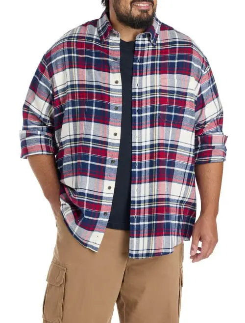 HARBOR BAY BY DXL Big & Tall Large Plaid Flannel Sport Shirt - Blue Red Multi