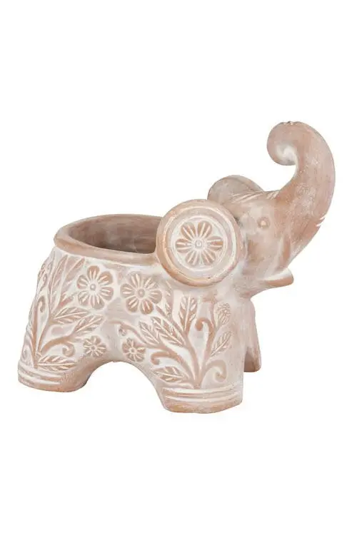 TEN THOUSAND VILLAGES Trumpeting Elephant Planter - Beige