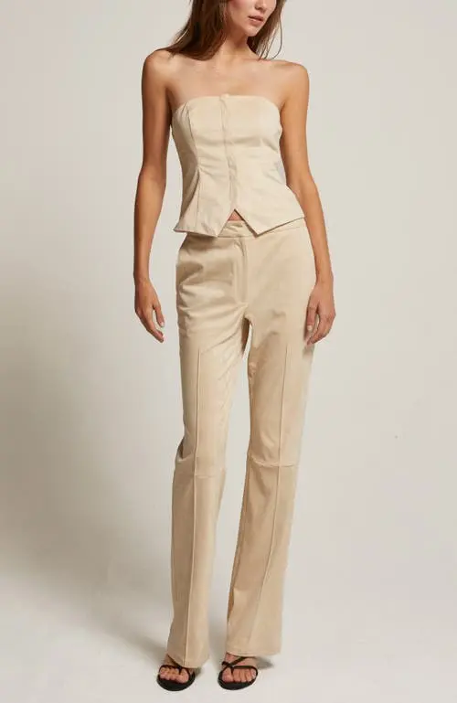 CRESCENT Faux Suede Flared Pants - Light Beige