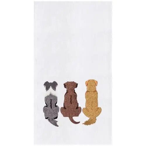 C&F HOME Dog Tails Trio Kitchen And Bathroom Embroidered Waffle Hand Towel - Brown