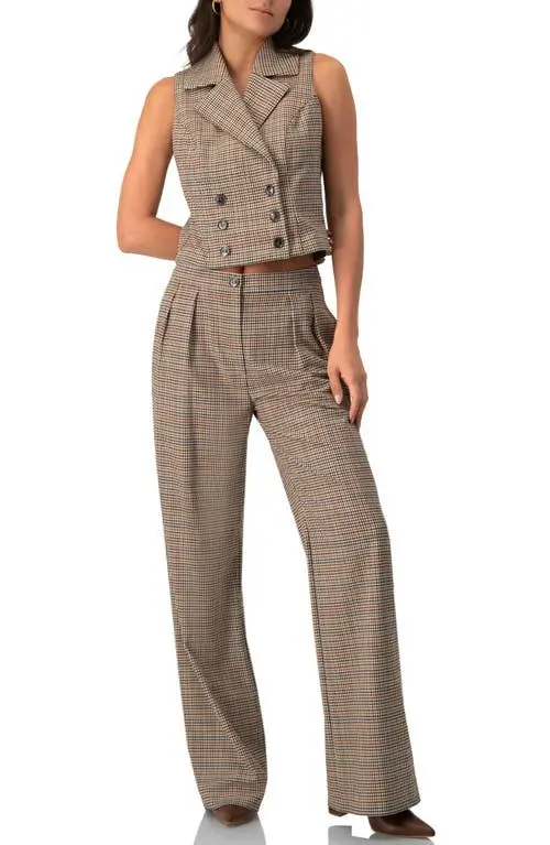 IVONNE Straight Pleated Houndstooth Trousers