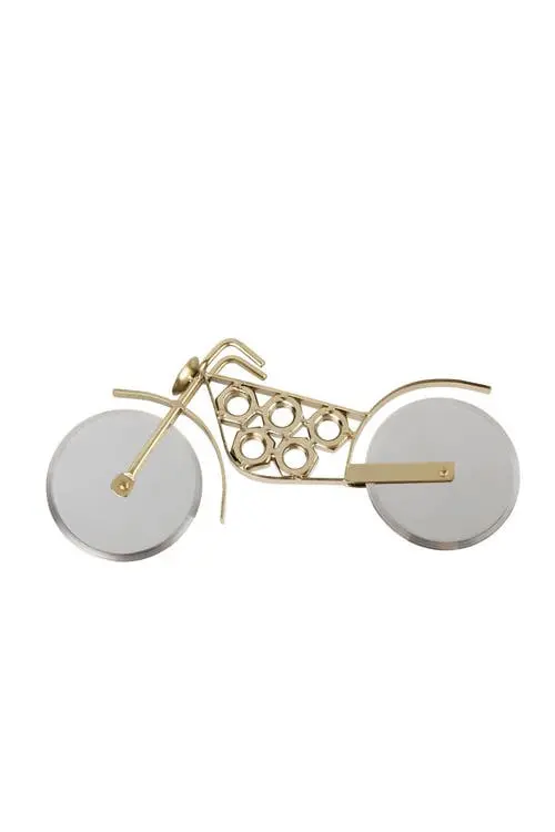 TEN THOUSAND VILLAGES Motorcycle Pizza Cutter - Metallic Gold