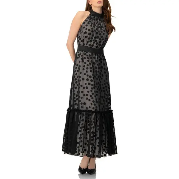 IVONNE Halter Neck Polka Dot Maxi Dress