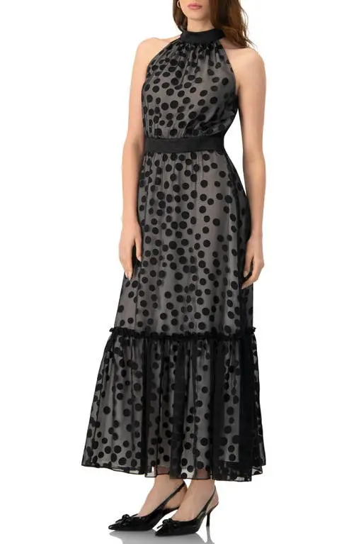 IVONNE Halter Neck Polka Dot Maxi Dress