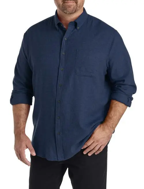 HARBOR BAY BY DXL Big & Tall Solid Flannel Sport Shirt - Navy Multi