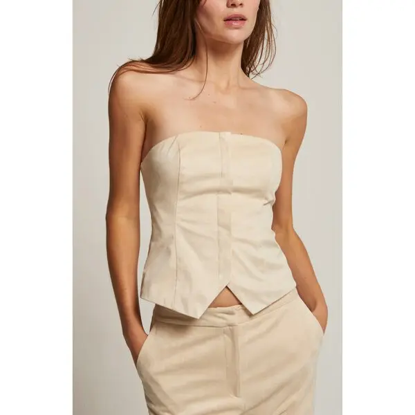 CRESCENT Faux Suede Tube Top - Light Beige