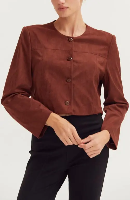 CRESCENT Faux Suede Cropped Jacket - Brown