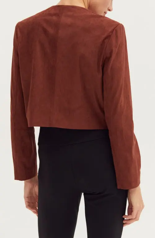CRESCENT Faux Suede Cropped Jacket - Brown