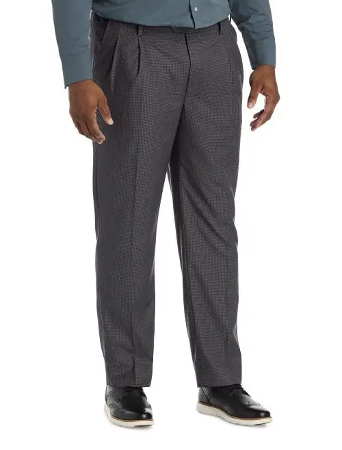 OAK HILL BY DXL Big & Tall Micro Check Pleated Dress Pants