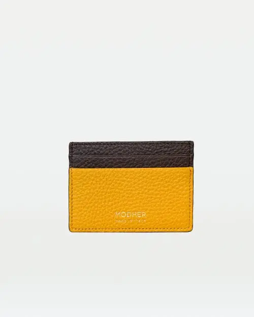 MODHER Credit Card Slip In Grained Leather - Yellow