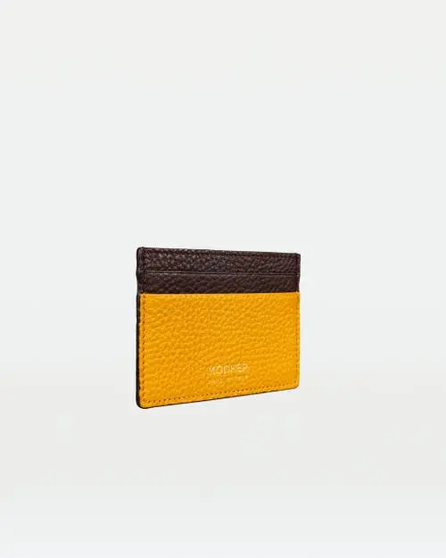 MODHER Credit Card Slip In Grained Leather - Yellow