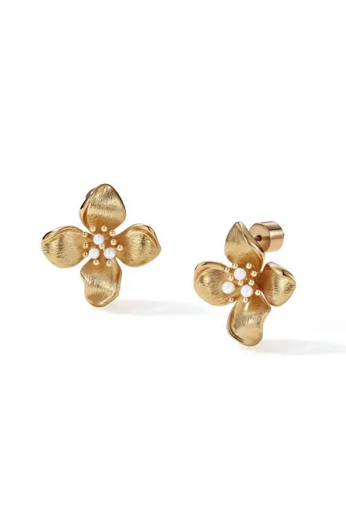 RC RETRO CHIC Iris Blossom Stud Earrings - Gold & White