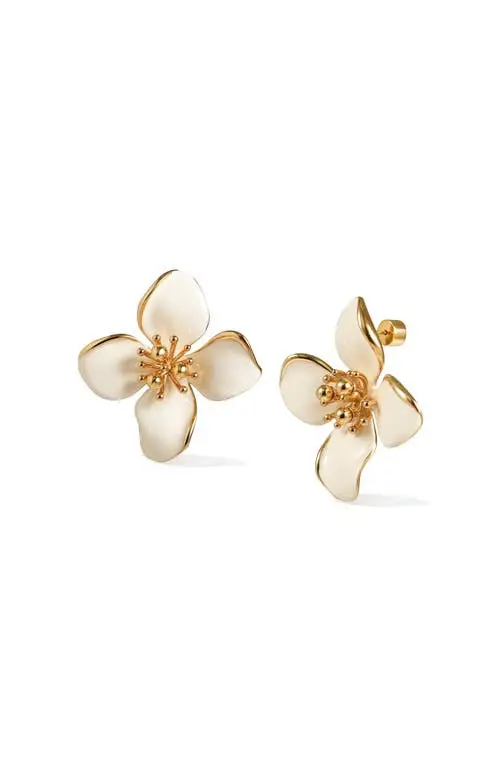RC RETRO CHIC Iris Blossom Stud Earrings - White & Gold