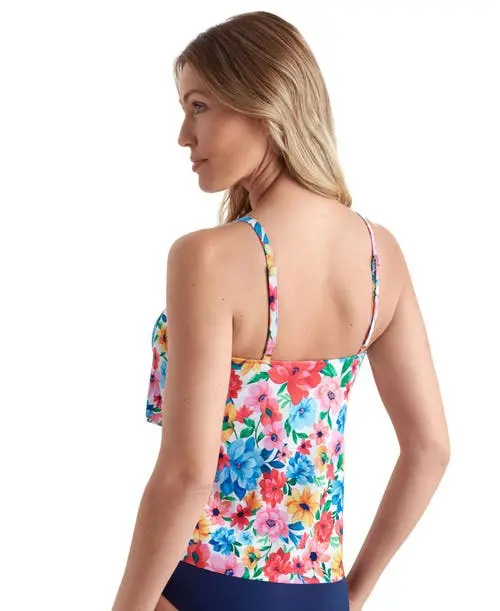 SHAPESOLVER V-neck Double Tiered Tankini Top - Wallflower