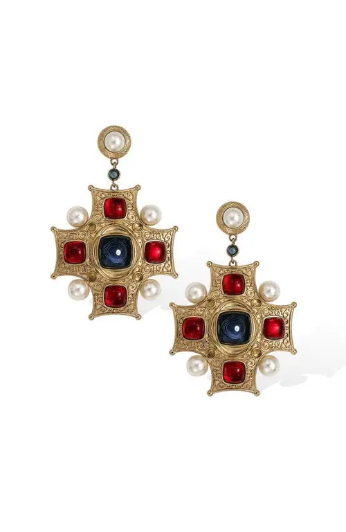 RC RETRO CHIC Byzantine King Cross Earrings - Gold & Red & Blue & White