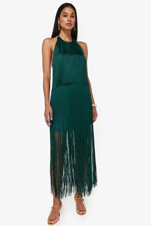 NO PISE LA GRAMA Fringe Halter Top
