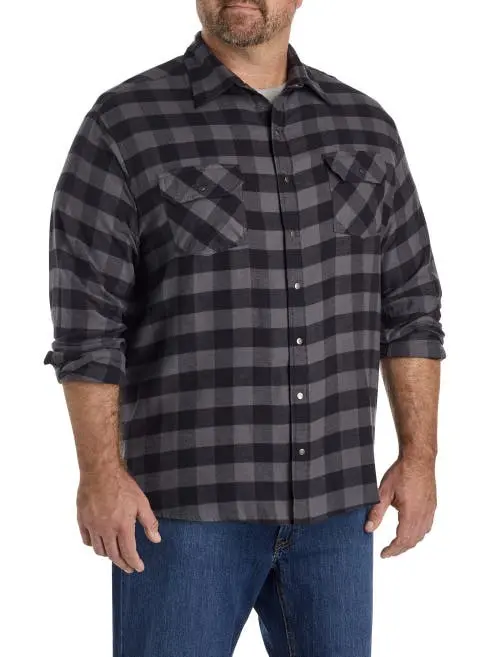 HARBOR BAY BY DXL Big & Tall Small Plaid Flannel Sport Shirt - Black Grey