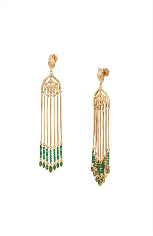 RC RETRO CHIC Verdant Whisper Tassel Earrings - Gold & Green